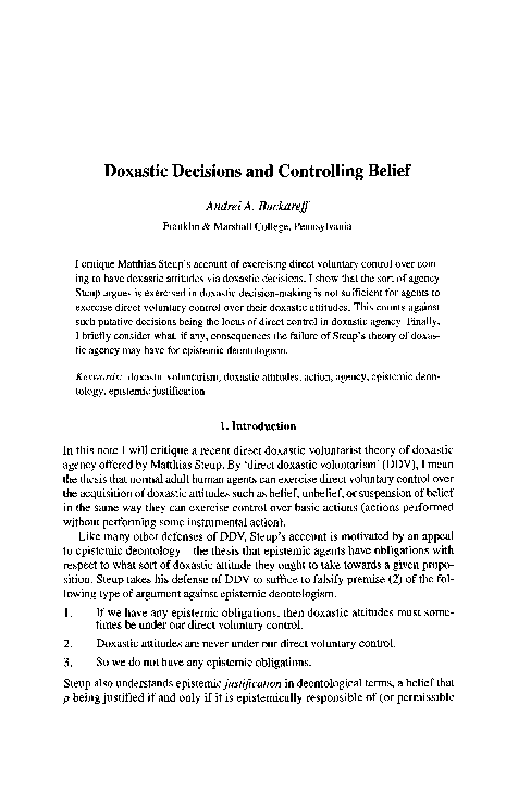 (PDF) Doxastic Decisions and Controlling Belief