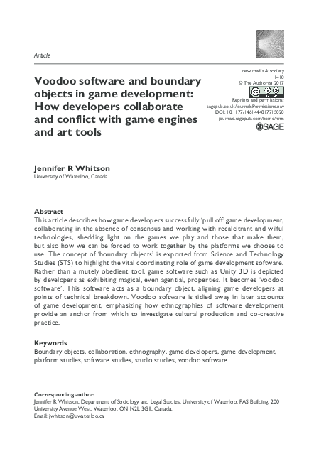 (PDF) Voodoo software and boundary objects in game development: How ...