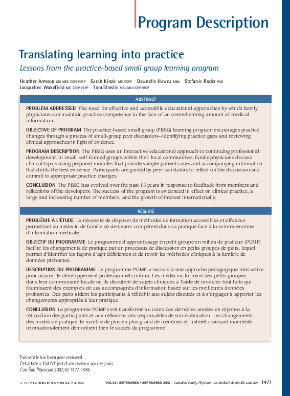 (PDF) Translating learning into practice: lessons from the practice ...