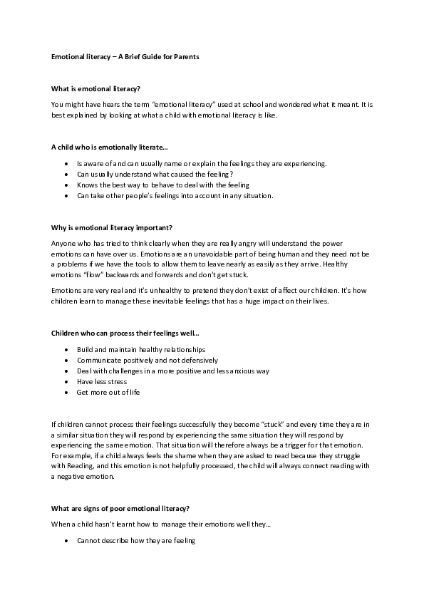 (PDF) Emotional literacy – A Brief Guide for Parents