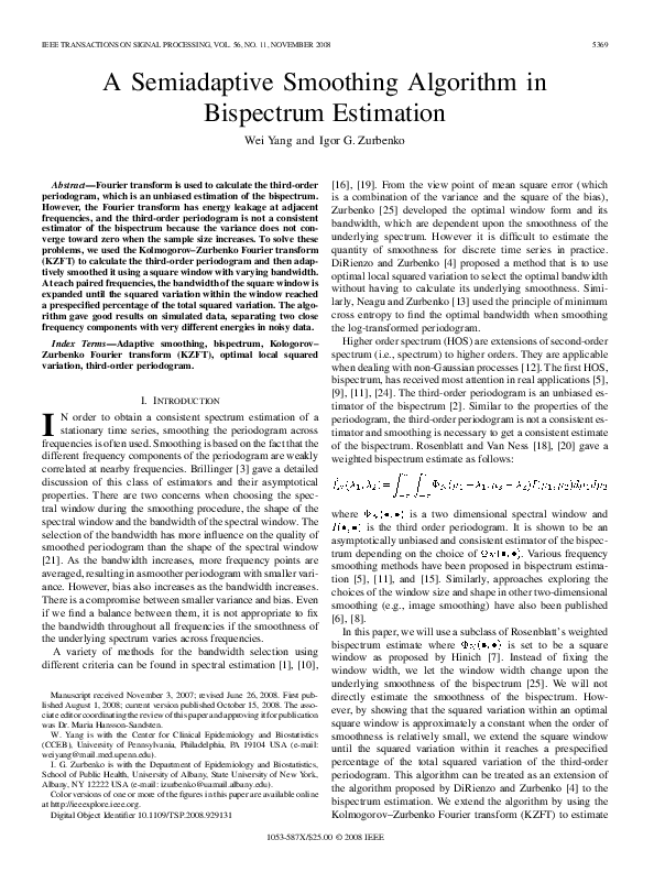 Pdf A Semiadaptive Smoothing Algorithm In Bispectrum Estimation