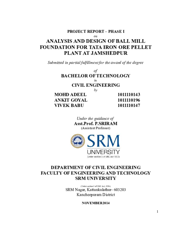 (DOC) PROJECT REPORT – PHASE I ANALYSIS AND DESIGN OF BALL MILL ...