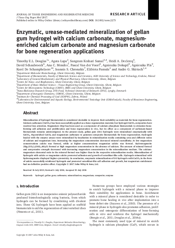 (PDF) Enzymatic, urease-mediated mineralization of gellan gum hydrogel ...