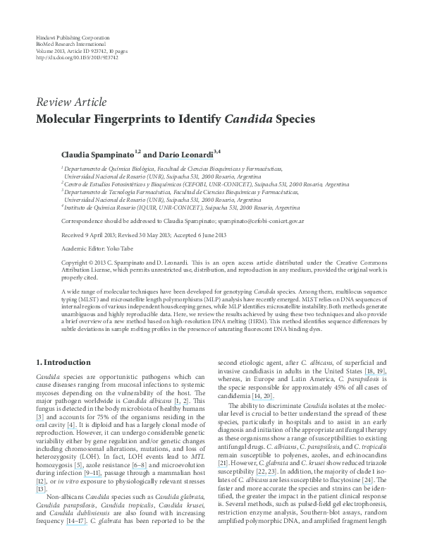 (PDF) Molecular Fingerprints to Identify Candida Species