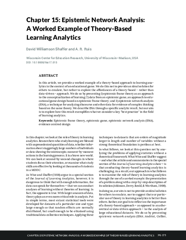 (PDF) Epistemic network analysis: A worked example of theory-based learning analytics