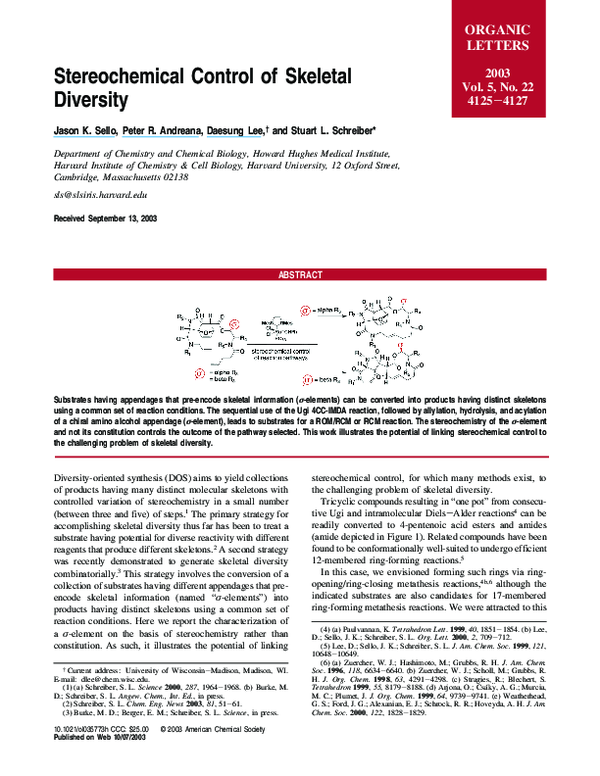 (PDF) Stereochemical Control of Skeletal Diversity | Peter Andreana ...