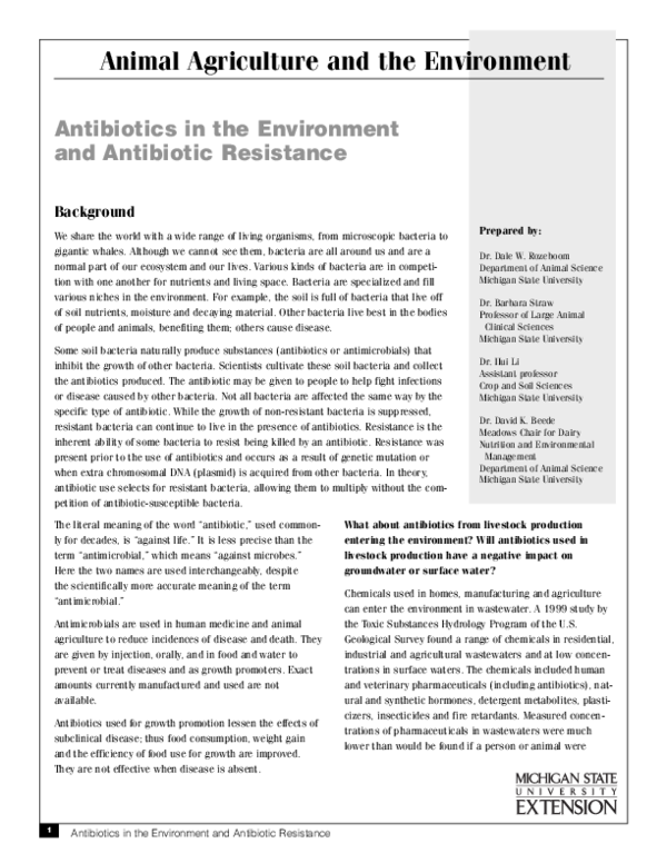 (PDF) Antibiotics in the Environment and Antibiotic Resistance