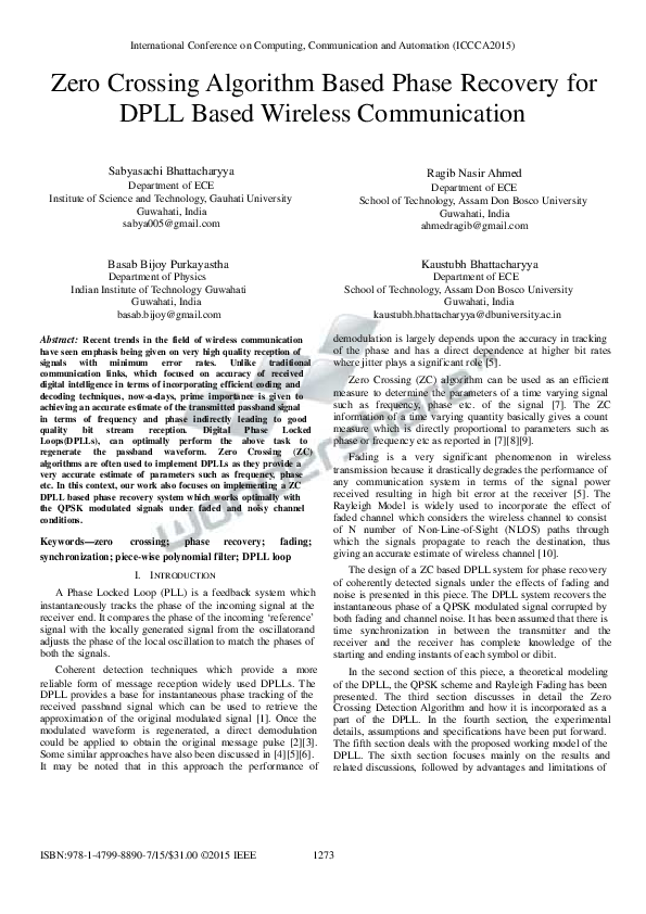Pdf Zero Crossing Algorithm Based Phase Recovery For Dpll Based Wireless Communication