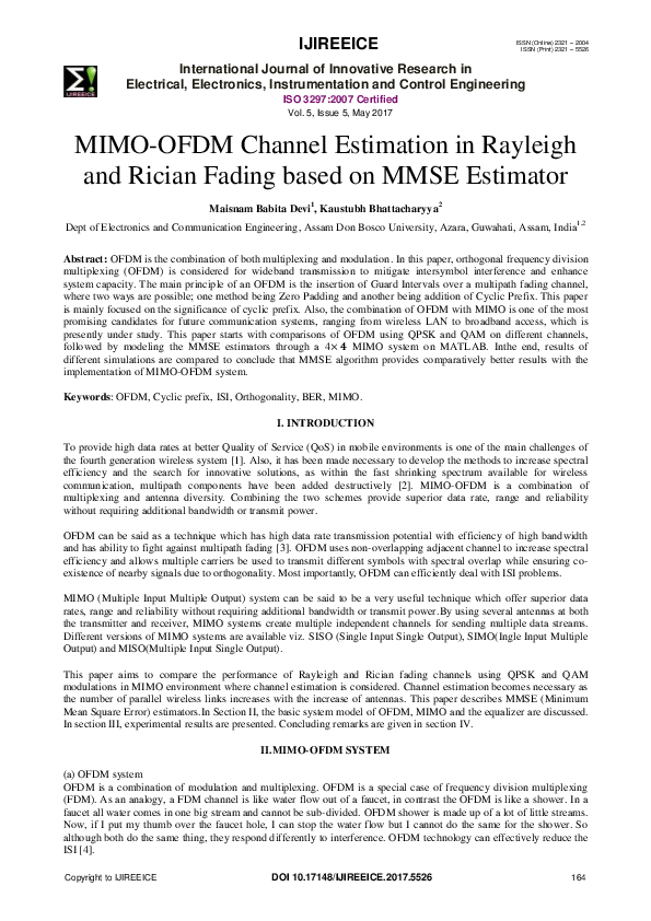 (PDF) MIMO-OFDM Channel Estimation in Rayleigh and Rician Fading based on MMSE Estimator