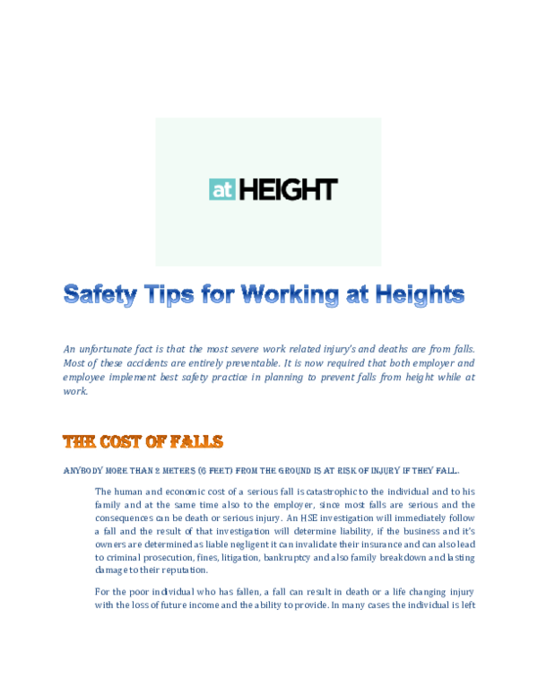 (PDF) Safety Tips for Working at Heights