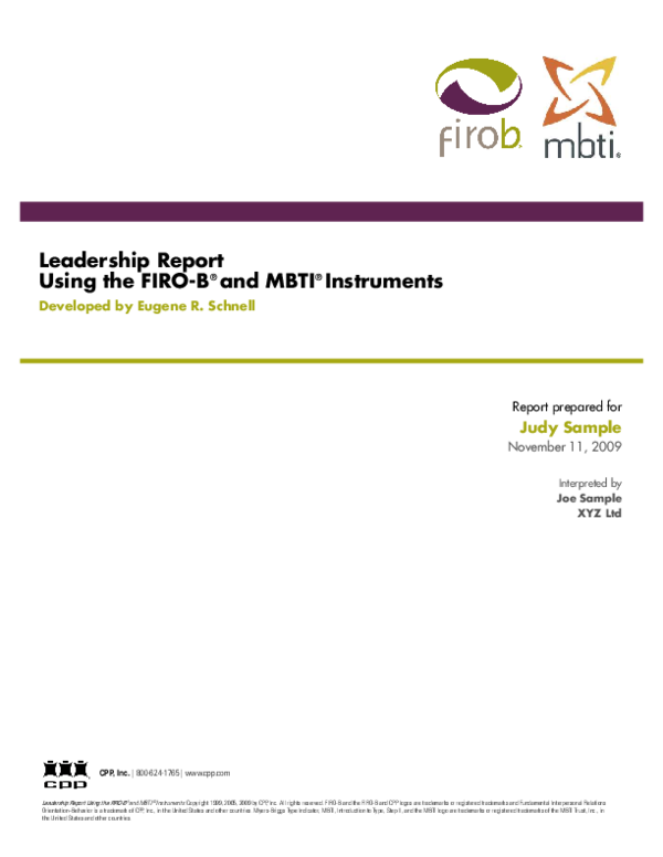 (PDF) Leadership Report Using the FIRO-B® and MBTI® Instruments