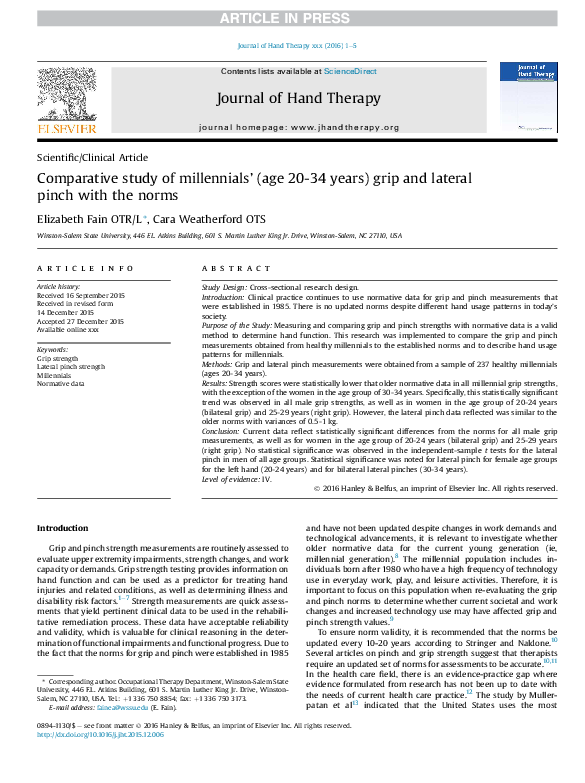 (PDF) Comparative study of millennials' (age 20-34 years) grip and ...