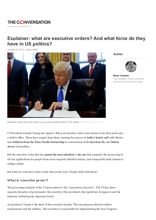 (PDF) Explainer: what are executive orders? And what force do they have ...