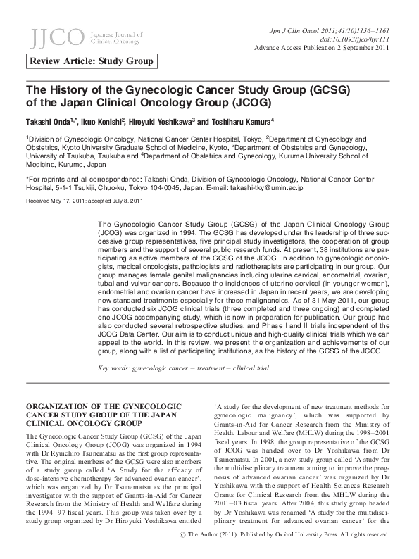 (PDF) The History of the Gynecologic Cancer Study Group (GCSG) of the ...