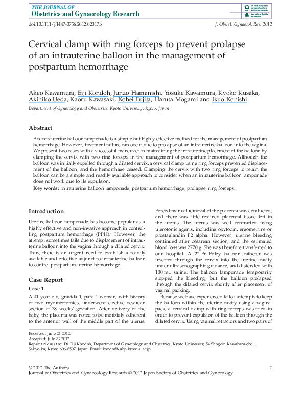 (PDF) Cervical clamp with ring forceps to prevent prolapse of an ...