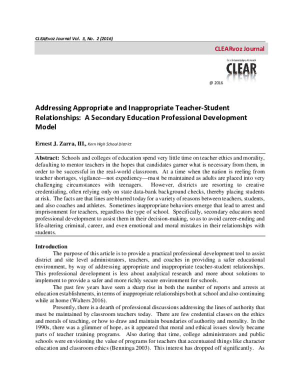 (PDF) Addressing Appropriate and Inappropriate Teacher‐Student ...