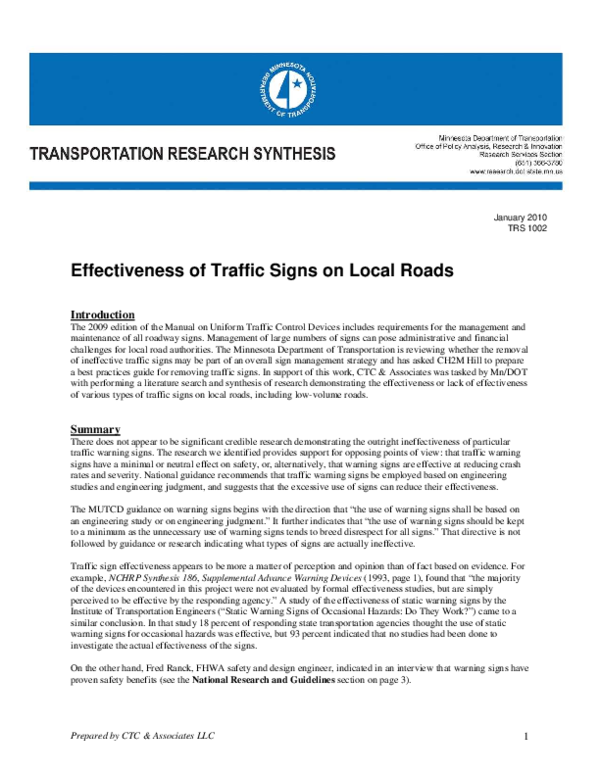 (PDF) Effectiveness of Traffic Signs on Local Roads