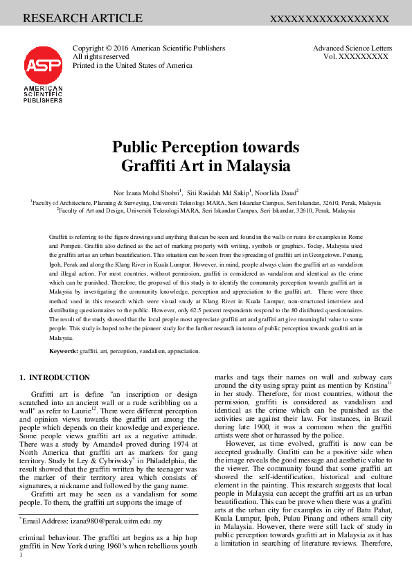 (PDF) Public Perception towards Graffiti Art in Malaysia