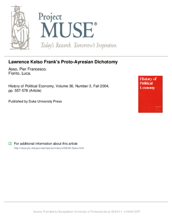 (PDF) Lawrence Kelso Frank's Proto-Ayresian Dichotomy | Francesco Asso ...