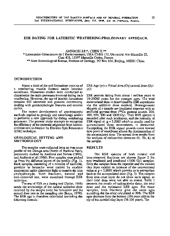 (PDF) ESR dating for lateritic weathering: preliminary approach