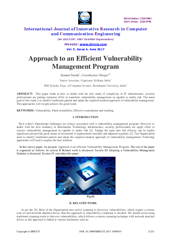 Pdf Approach To An Efficient Vulnerability Management Program