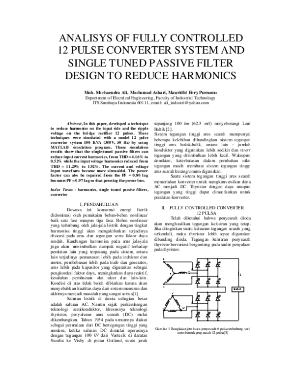(PDF) Analisys of Fully Controlled 12 Pulse Converter System and Single ...