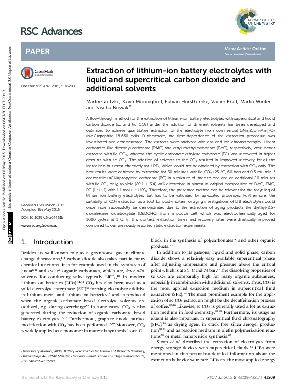 (PDF) Extraction of lithium-ion battery electrolytes with liquid and ...