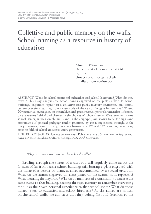 (PDF) Collettive and public memory on the walls. School naming as a ...
