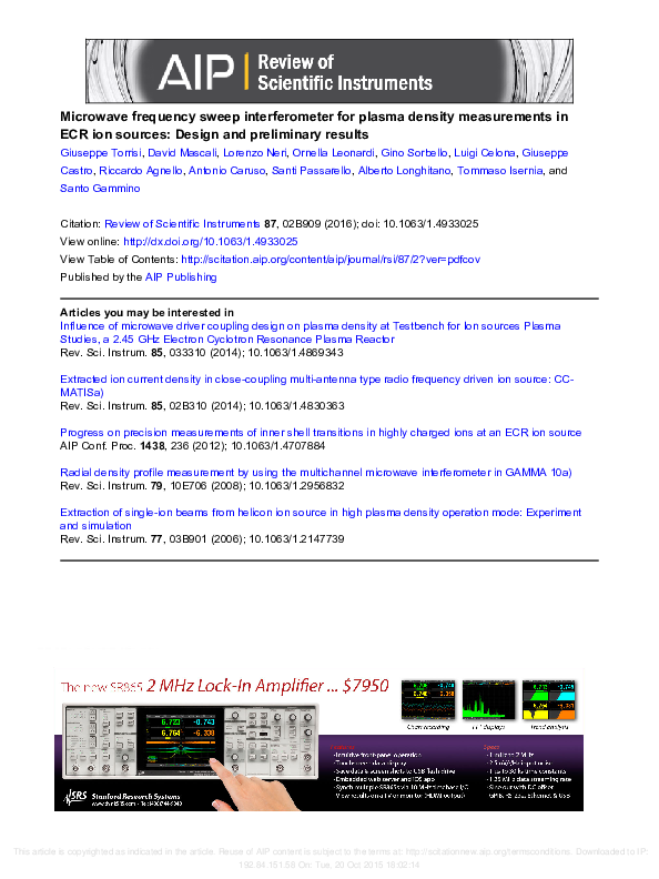 (PDF) Microwave frequency sweep interferometer for plasma density measurements in ECR ion ...