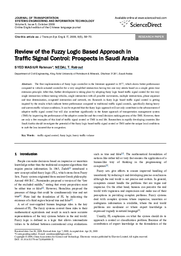 Pdf Review Of The Fuzzy Logic Based Approach In Traffic Signal Control Prospects In Saudi Arabia 