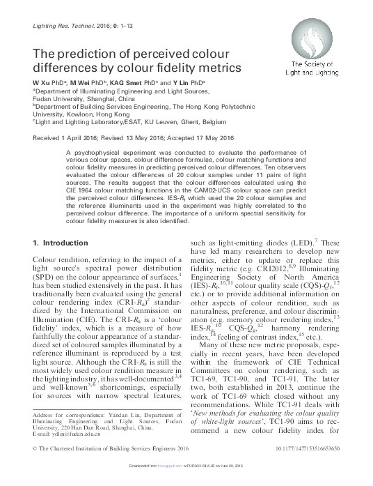 (PDF) The prediction of perceived colour differences by colour fidelity ...