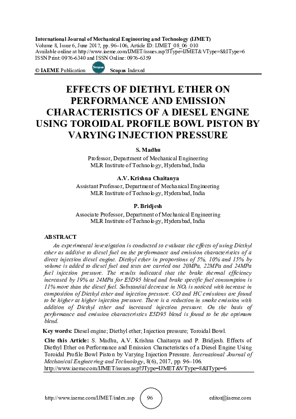 (PDF) EFFECTS OF DIETHYL ETHER ON PERFORMANCE AND EMISSION CHARACTERISTICS OF A DIESEL ENGINE ...