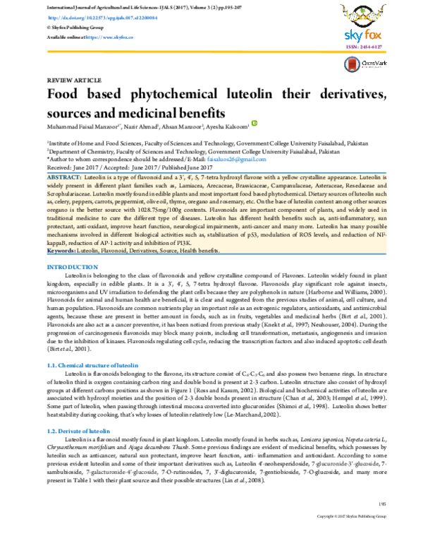 (PDF) Food based phytochemical luteolin their derivatives, sources and ...