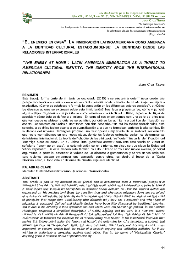(PDF) “EL ENEMIGO EN CASA”. LA INMIGRACIÓN LATINOAMERICANA COMO AMENAZA ...