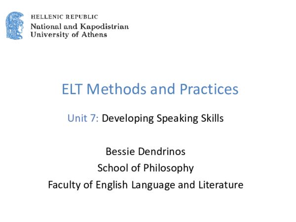(PDF) ELT Methods and Practices Unit 7: Developing Speaking Skills