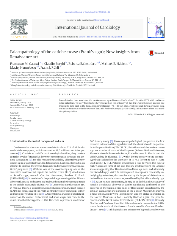 (PDF) Palaeopathology of the earlobe crease (Frank's sign): New ...