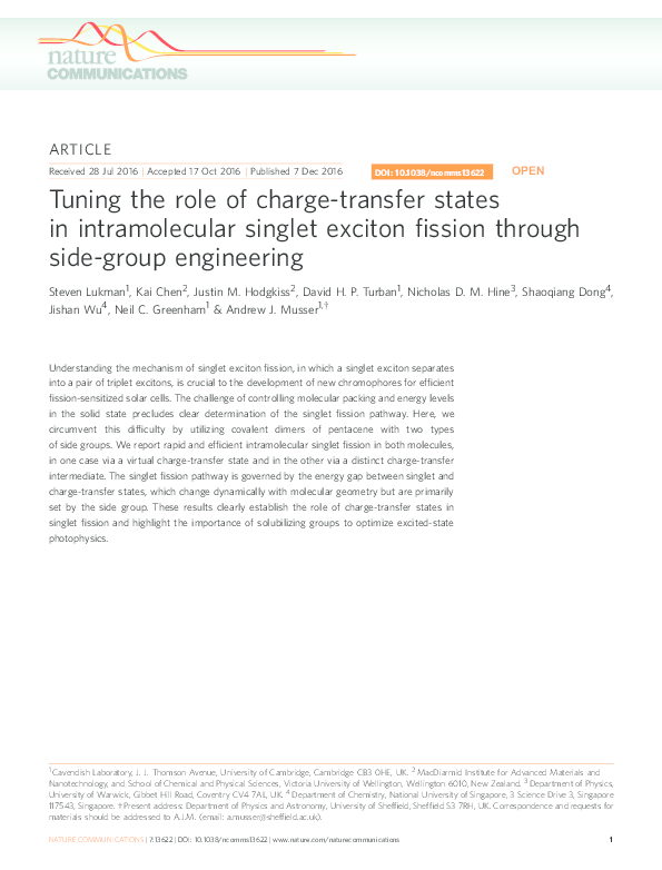 (PDF) Tuning the role of charge-transfer states in intramolecular ...
