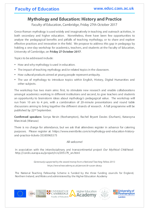 (PDF) Mythology and Education: History and Practice (workshop programme ...