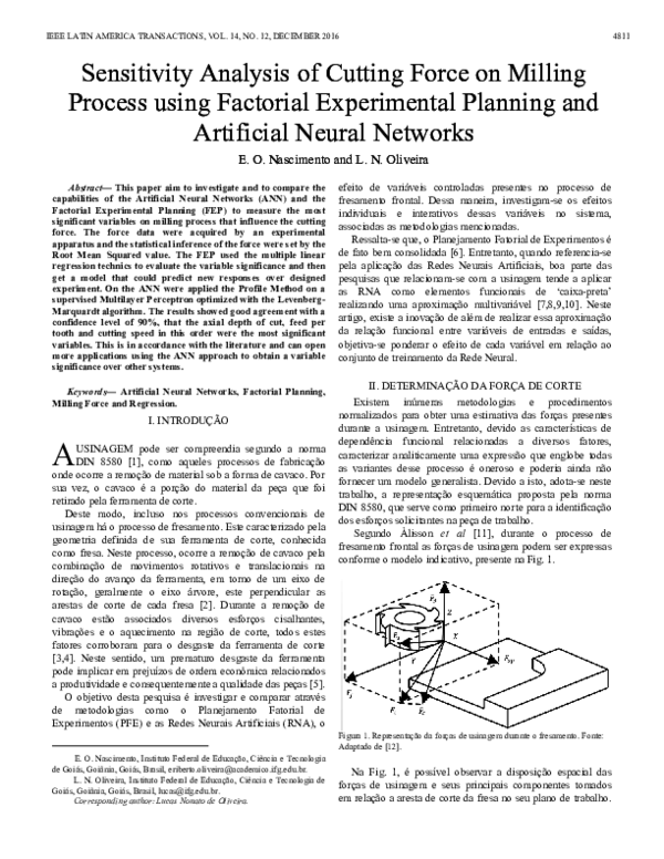 Pdf Sensitivity Analysis Of Cutting Force On Milling Process Using Factorial Experimental