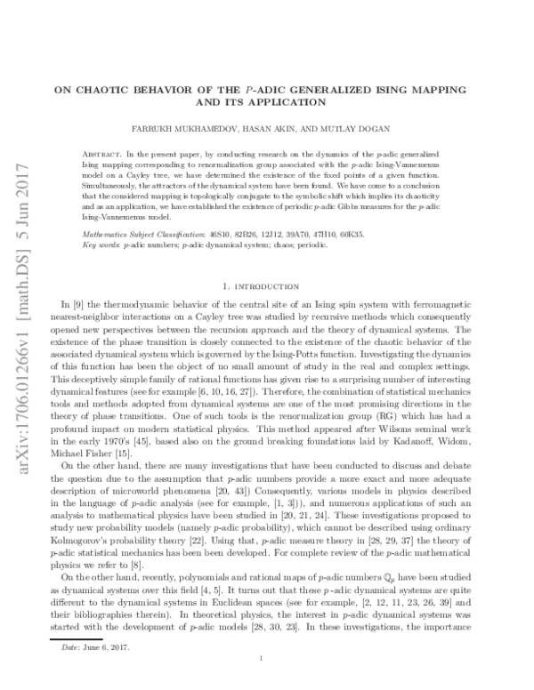 Pdf On Chaotic Behavior Of The P Adic Generalized Ising Mapping And Its Application Hasan