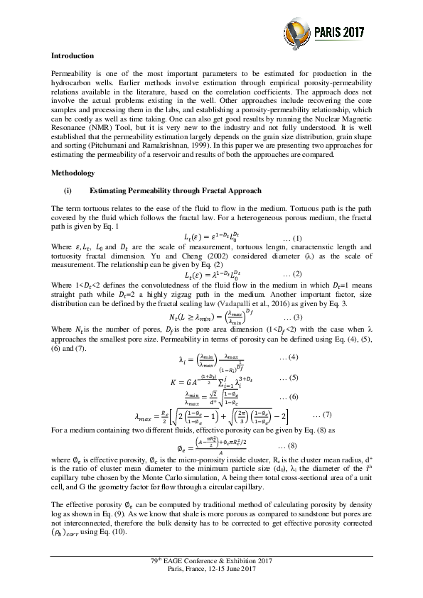 Pdf Permeability Estimation Using A Fractal And Modified Kozeny