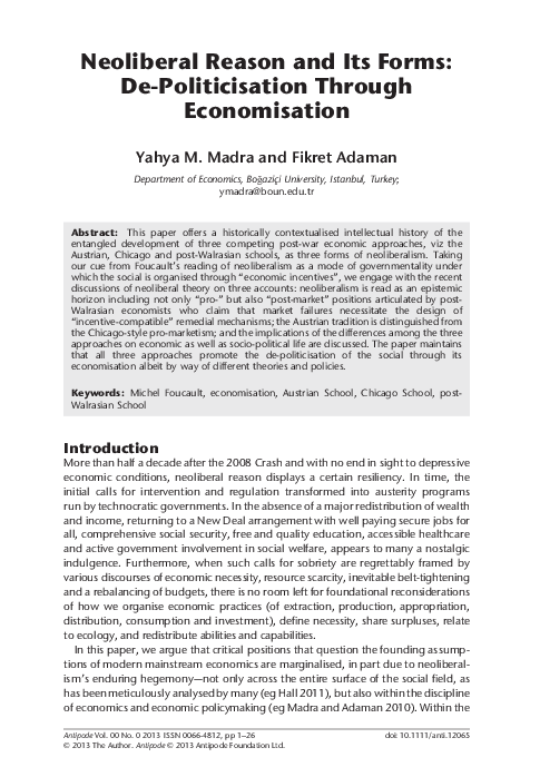 (PDF) Neoliberal Reason and its Forms: De-politicization through ...