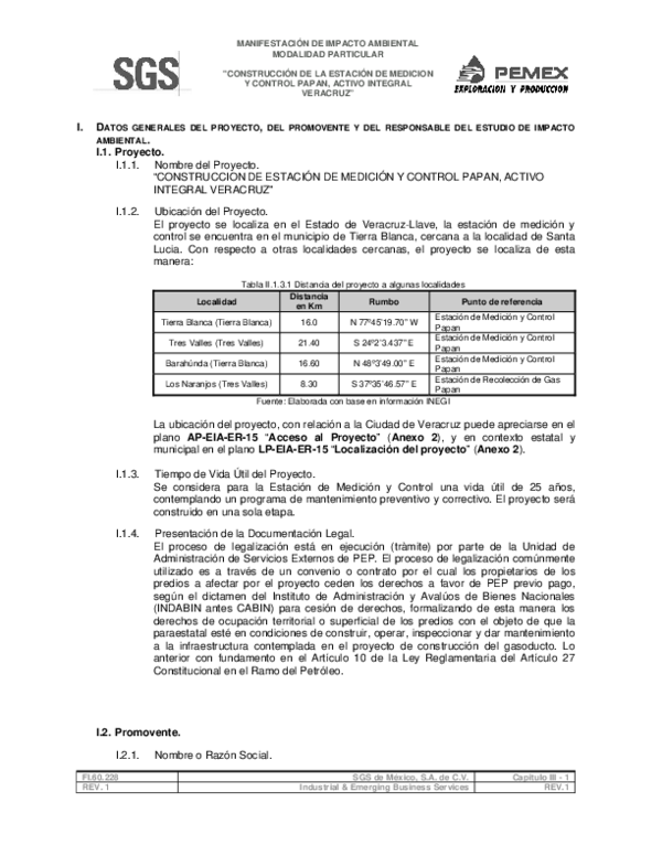 (PDF) I. DATOS GENERALES DEL PROYECTO, DEL PROMOVENTE Y DEL RESPONSABLE ...