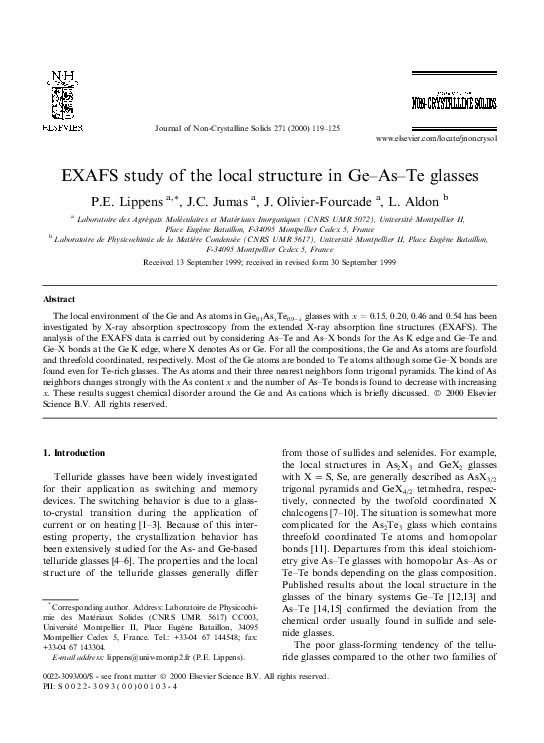 (PDF) EXAFS study of the local structure in Ge–As–Te glasses