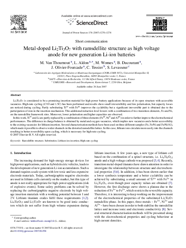 (PDF) Metal-doped Li2Ti3O7 with ramsdellite structure as high voltage ...
