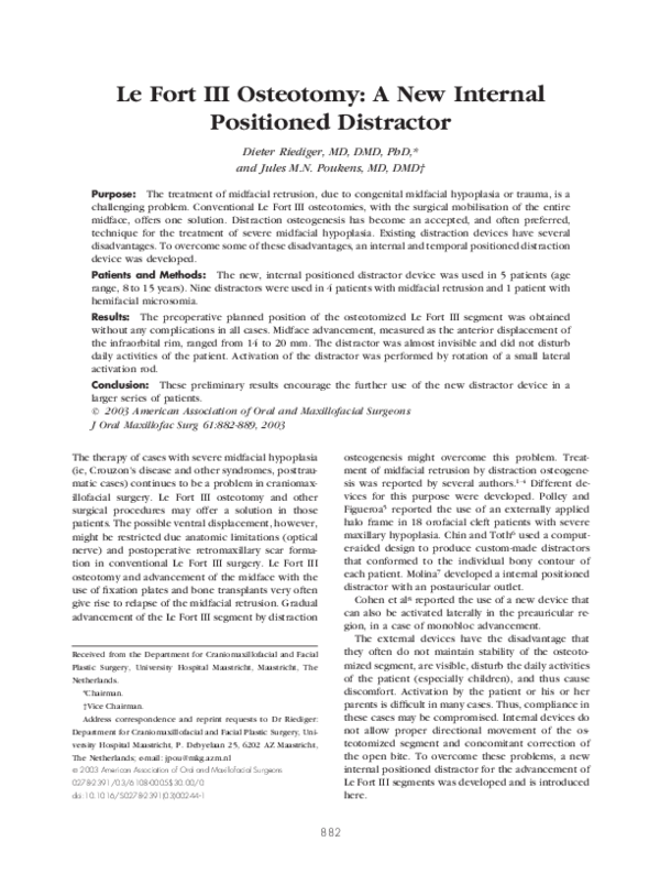 (PDF) Le Fort III osteotomy: a new internal positioned distractor