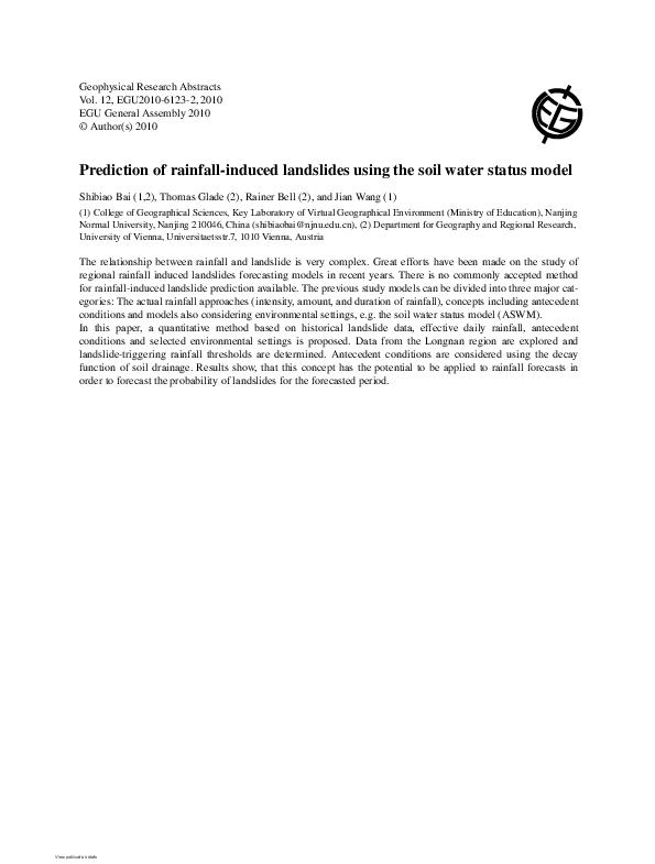 (PDF) Prediction of rainfall-induced landslides using the soil water ...