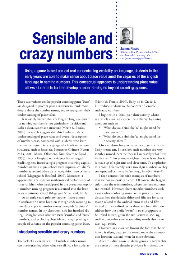 (PDF) Sensible and crazy numbers