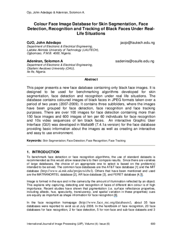 Pdf Colour Face Image Database For Skin Segmentation Face Detection Recognition And Tracking