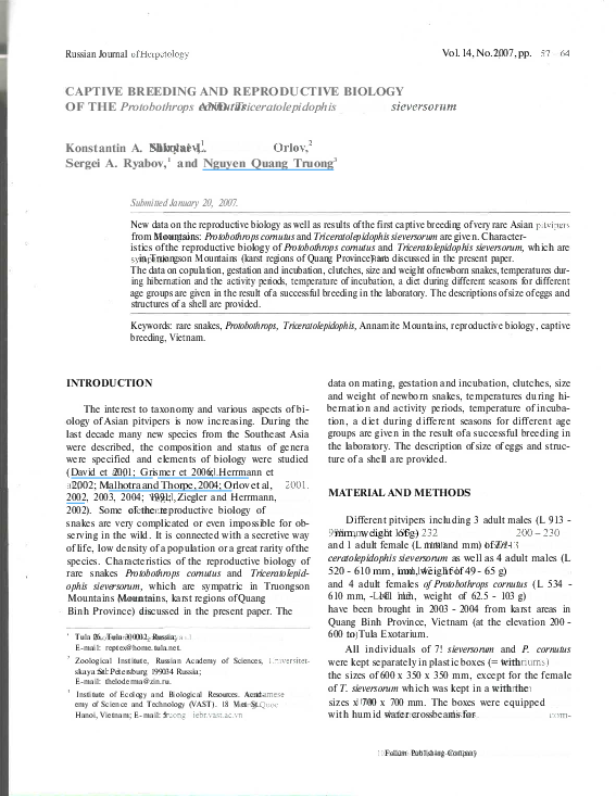 (PDF) Captive Breeding and Reproductive Biology of the Protobothrops ...